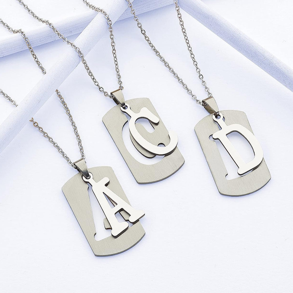 Pera Jewelry Silver Plated Initial Dog Tag Necklaces, Alphabet Pendant ...